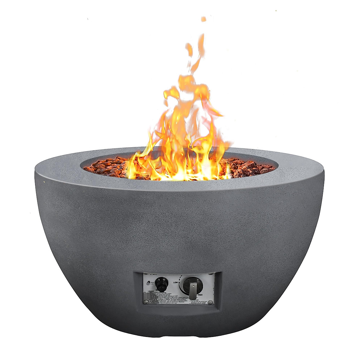 Kante 25 Inch Propane Fire Table, 50,000 BTU Large Concrete Fire Pit Table for Outdoor Garden Patio, Smokeless Gas Fire Pit with Waterproof Cover, Side Handles, Natural Concrete