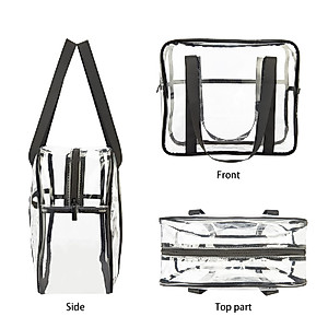 HAOGUAGUA Extra Large Clear Cosmetic Makeup Bag, Transparent PVC Tote Shoulder Bag Stadium Approved, Waterproof Clear Toiletry Carry Pouch Makeup Artist Bag Diaper Bag (Black)