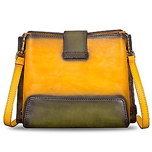 Genuine Leather Crossbody Bag for Women Vintage Shoulder Satchel with Convertible Double Straps (Yellow)