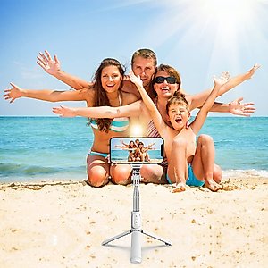 Ambertronix 40" Lighted Selfie Stick Tripod, Removable Bluetooth Remote, 3 Light Modes, 6 Brightness Levels, Lightweight, Portable, Compatible with All iPhone & Android Devices, White (2022Upgrade)