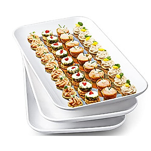 DELLING Large Serving Platter Set 14 inch Widened Large Serving Tray, White Rectangular Plates, Large Serving Platters for Entertaining, Serving Trays for Party, Oven Safe Dinnerware, Set of 3