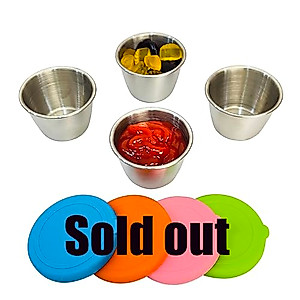 Wobye 4 Pack 2.4oz Reusable Salad Dressing Container To Go, Small Condiment Containers with Leakproof Silicone Lids Stainless Steel Sauce Cups for Condiments, Dips, Dressings & Lunch Box