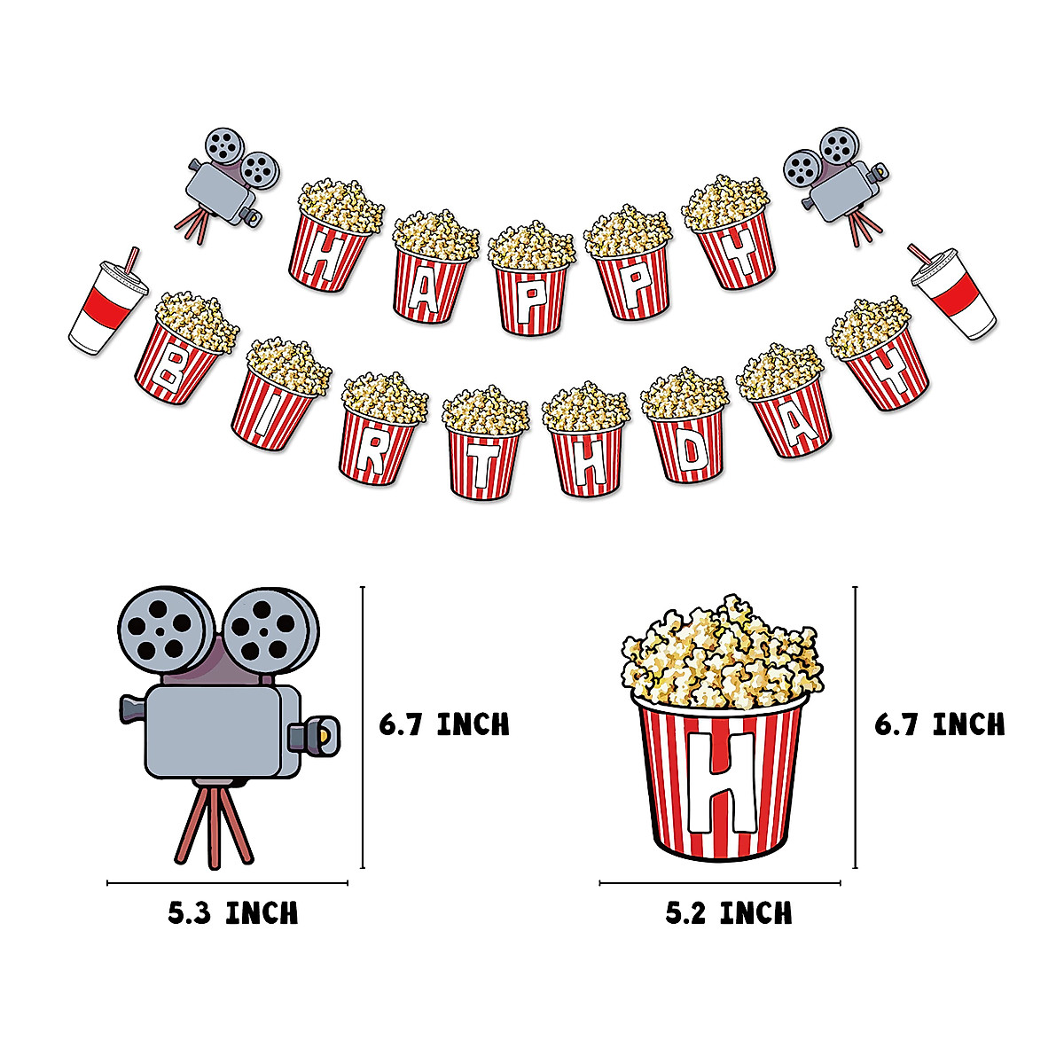 Movie Night Theme Happy Birthday Banner, Popcorn Inspired Birthday Party Sign, Watching Movie Bday Pennant Decor