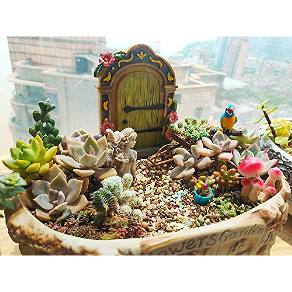 MUAMAX Fairy Garden Door Accessories Fairy Doors Wall Outdoor Mystical Miniature Garden Door for Tree Trunk (Green)