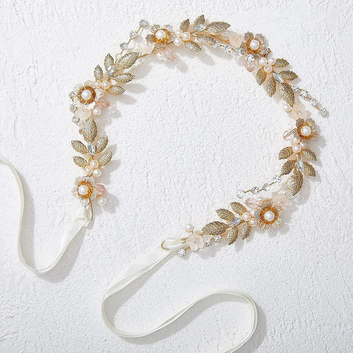 SWEETV Flower Girl Hair Accessories for Wedding Headpieces Flower-Leaf Girls Headband Princess Crystal Pearl Hair Pieces for Birthday Party, First Communion