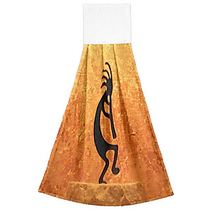 Kcldeci Kitchen Dish Towels with Hanging Loop Kokopelli Statue Absorbent Dish Clothes Kitchen Wears Hanging Tie Towels Set of 2