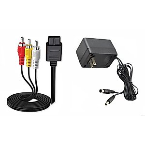 AC Power Supply + Audio Video RCA AV Cable Adapter Cord To External TV Screen Monitor For Super Nintendo SNES Nes Genesis 1 Systems Game Console Bundle Set