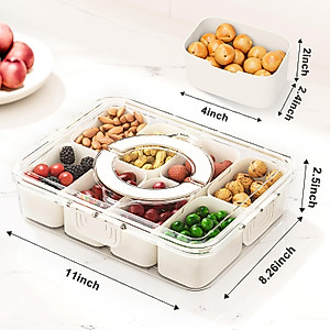 Snackle Box Container Divided Serving Tray with Lid and Handle, Portable Travel Snack Platters for Party, Candy Nuts Fruit Veggie Storage Containers for Fridge, Perfect for Party, Travel, Picnic