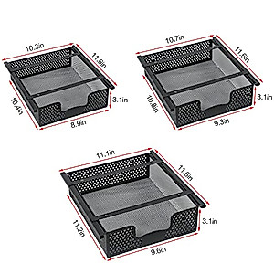 3 Pack Hanging Pullout Drawer Basket, Sliding Under Shelf Storage Organizer with nameplates, Under Shelf Baskets Under Cabinet Organizer Under Desk Drawer for Kitchen Pantry Cabinet, Attaches to Shelf