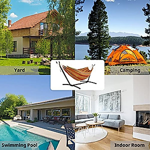 ACH Double Hammock with Stand Included 2 Person Heavy Duty Strong Portable Hammocks Indoor and Outdoor with Pillow-Carrying Bag for Outside Patio Backyard Lawn-450lb Capacity Rainbow