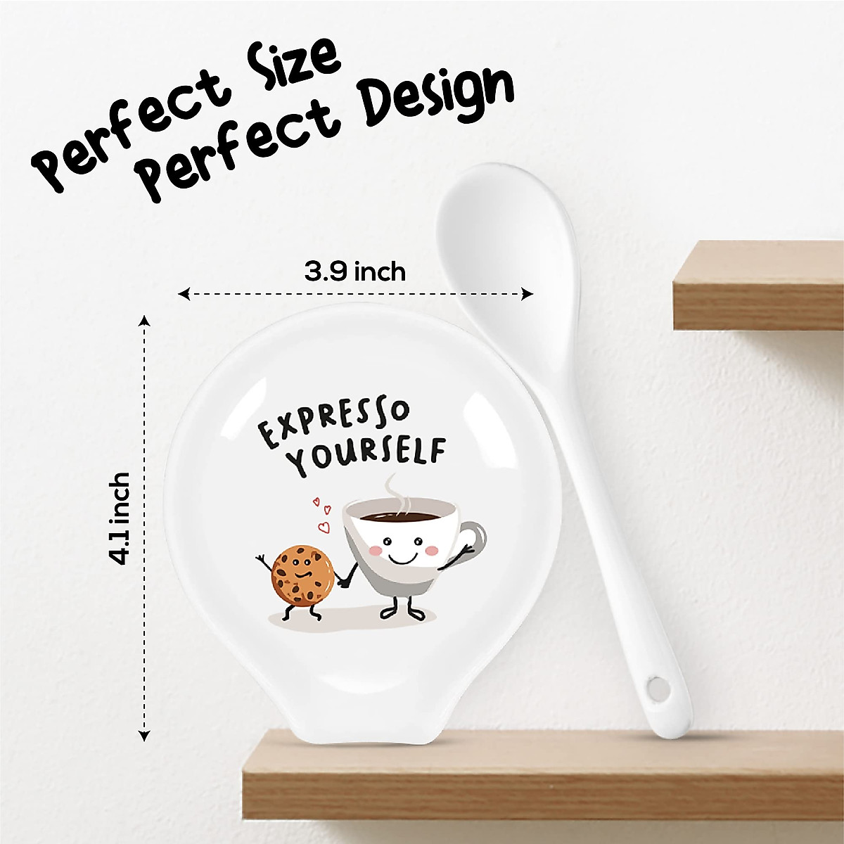 Four Inch- Coffee Spoon Rest , Coffee Spoon Holder , Kitchen Spoon Rest, Spoon Rest Ceramic , Cute Spoon Rest , Gift for Coffee Lovers, Coffee Spoon Rest for Coffee Bar, White Spoon Rest with Spoon