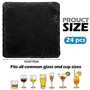 24 Pcs 4X 4 Inch Slate Tile Coasters Bulk for Engraving Black Drink Rough Edge Square Coasters Kitchen for Home Coffee Bar Table