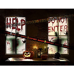 KD KIDPAR 8Pcs Halloween Window Door Decoration Covers Set, Includes 4Pcs 60x30” Window Clings&2Pcs 80x36” Door Posters with Scary Bloody Handprints&2 Fright Tape, Indoor and Outdoor Décor for Party