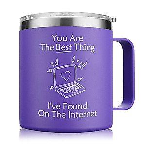 NOWWISH Valentines Day Gift for Her, Wife, Girlfriend - Best Thing I Found on the Internet 14oz Mug - Funny Presents for Anniversary, Birthday, Mothers Day, Christmas - Purple