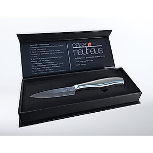 Casa Neuhaus Black Series Utility Set Ceramic Knives - 3 inch Paring Knife & 5 inch Utility Knife - Black Ceramic Blade & Stainless Steel Handle - Includes Knife Sheath and Black Series Gift Box