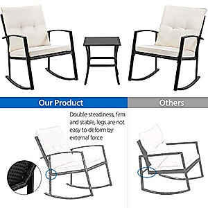 Yaheetech 3-Piece Patio Furniture Set, Outdoor Rocking Chairs Bistro Set, 2 PE Rattan Chairs with Glass Coffee Table Wicker Furniture Set - for Garden Balcony Backyard Poolside