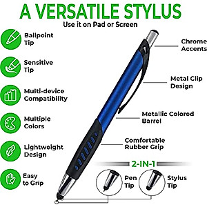 Stylus Pen, 2 in 1 Capacitive Stylus & Ballpoint Click Pen with Comfort Grip for Universal Touchscreen Devices, Tablets,iPad, iPhone 6,6 Plus, iPod, Android,Samsung Galaxy (Metallic 5 Pack)