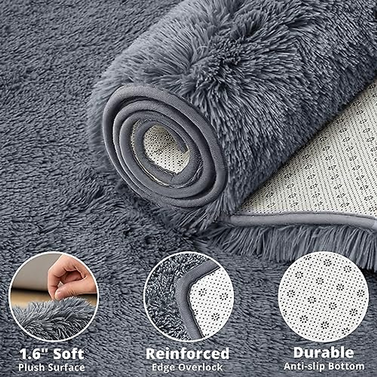 ROCYJULIN Area Rug for Living Room, Area Rugs 8x10 Fluffy Rugs for Bedroom, Non Slip Carpet for Dorm Room, Shag Rug for Playroom, Fuzzy Rug for Kids Room, Large Dark Grey Gray Rug