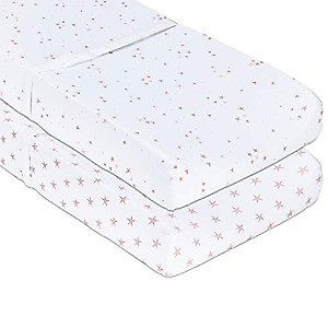 Changing Pad Cover - Cradle Sheet 100% Jersey Cotton 2 Pack for Baby Girl-Dusty Rose and Mauve Pink Stars