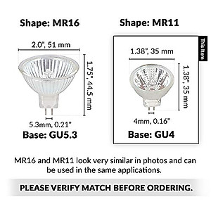 Simba Lighting 10 Watt 12 Volt MR11 Halogen Spotlight Bulbs (2 Pack) 2-Pin 110lm 30° Beam Angle for Accent, Track Light, and Fiber Optics, GU4 Bi-Pin Base, Glass Cover, Warm White 2700K Dimmable