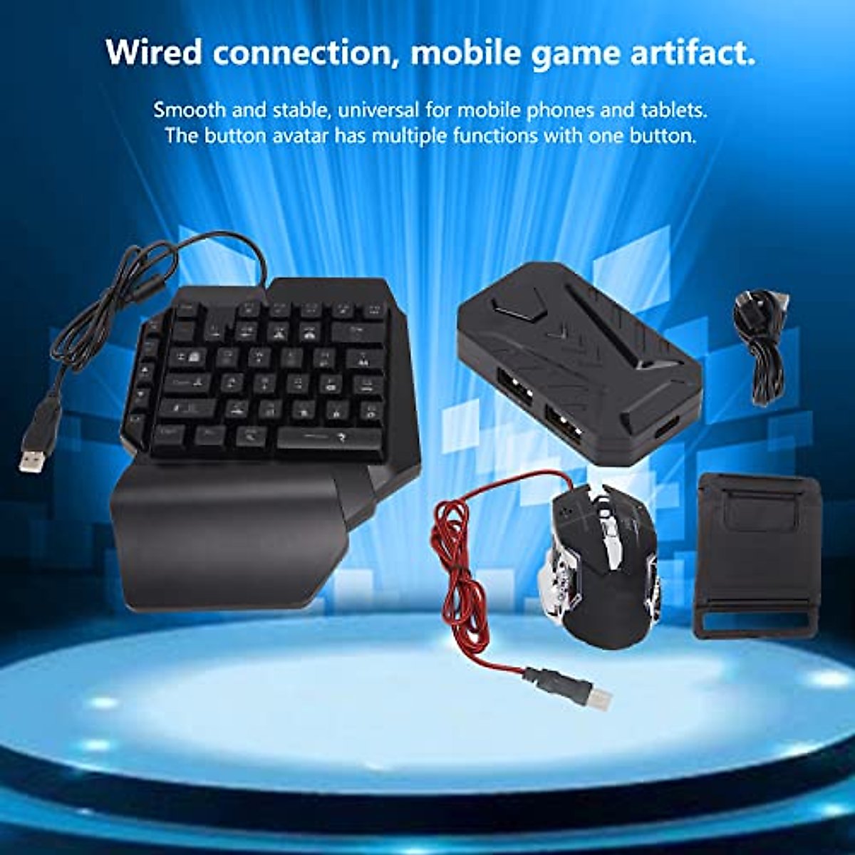 One-Handed RGB Gaming Keyboard Mouse and Converter Combo, Wired 39 Keys LED Backlit Keyboard, 6 Keys Gaming Mouse and Converter Set for PS4, for Switch and PC(Black)