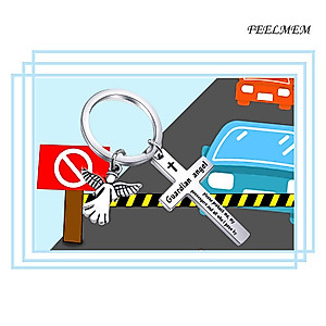 FEELMEM Guardian Angel Prayer Cross Keychain Guardian Angel Protect Me My Passengers By Safe Drive Safe Trip Travel Safely Keyring Motorist Prayer Gift (silver)