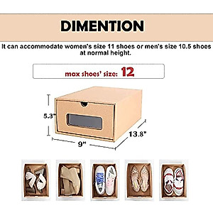 MYOYAY Shoe Box (20PCS) with Transparent Window, Waterproof Stackable Cardboard Storage Boxes, Heavy Duty Kraft Drawer Box for Shoes Sneaker Wardrobe Closet Organizer, 13.7 x 9 x5.3