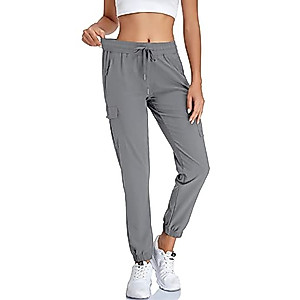 Women's Lightweight Cargo Joggers Quick Dry Hiking Pants UPF50+ Athletic Workout Casual Outdoor Pants with Zipper Pockets Gray