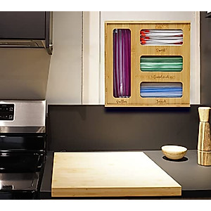 Alice Ziplock Bag Organizer | Nature Bamboo Baggie Holder | Compatible with Gallon, Quart, Sandwich, Snack, and Variety Size Food Bag | Bag Storage Organizer for Kitchen Drawer