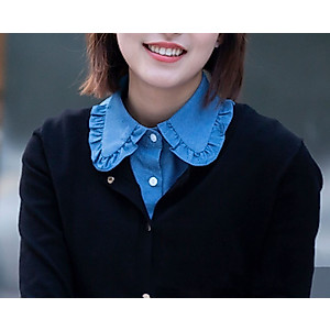 GUZOSJO Denim Detachable Collar Shirt,Dickey Half Blouse False Collar for Lady Girls