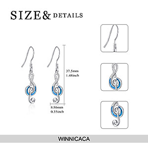 WINNICACA Music Note Earrings for Women Music Lovers Christmas Gifts Sterling Silver Musical Note Treble Clef Hooks Dangle Drop Earrings Created Opal Jewelry for Women Birthday Gifts