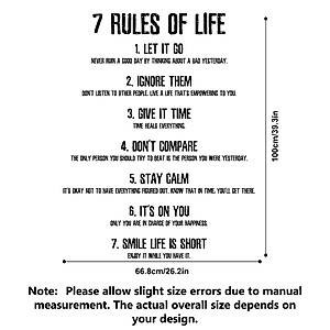 Inspirational Wall Decals Quotes Large Removable Motivational Vinyl Wall Quotes Stickers 7 Rules of Life Positive Word Sayings Spiritual Wall Decor for Office Living Room Classroom Bathroom