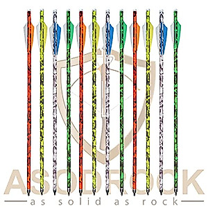 ASODROCK Carbon Crossbow Bolts 18 inch Colorful Camouflage Arrows with 3-Inch Vanes Replaceable Field Point and Moon Nock(12pcs Pack)