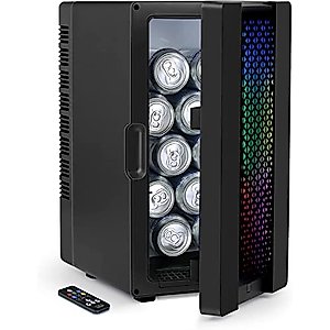 PERSONAL CHILLER 10L Mini Fridge with Colorful LED Lights, 10 Cans Cooler Beverage Refrigerator, Upgrade Color-changing RGB Lights Controlled by Remote