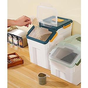 AnRui Large Flour Storage Containers 25Lbs Airtight Rice Storage Container BPA Free Kitchen Pantry Food Storage Bin Sugar Snack Cereal Grain Organizer Box with Wheel, Scoop, 4Pack, Blue