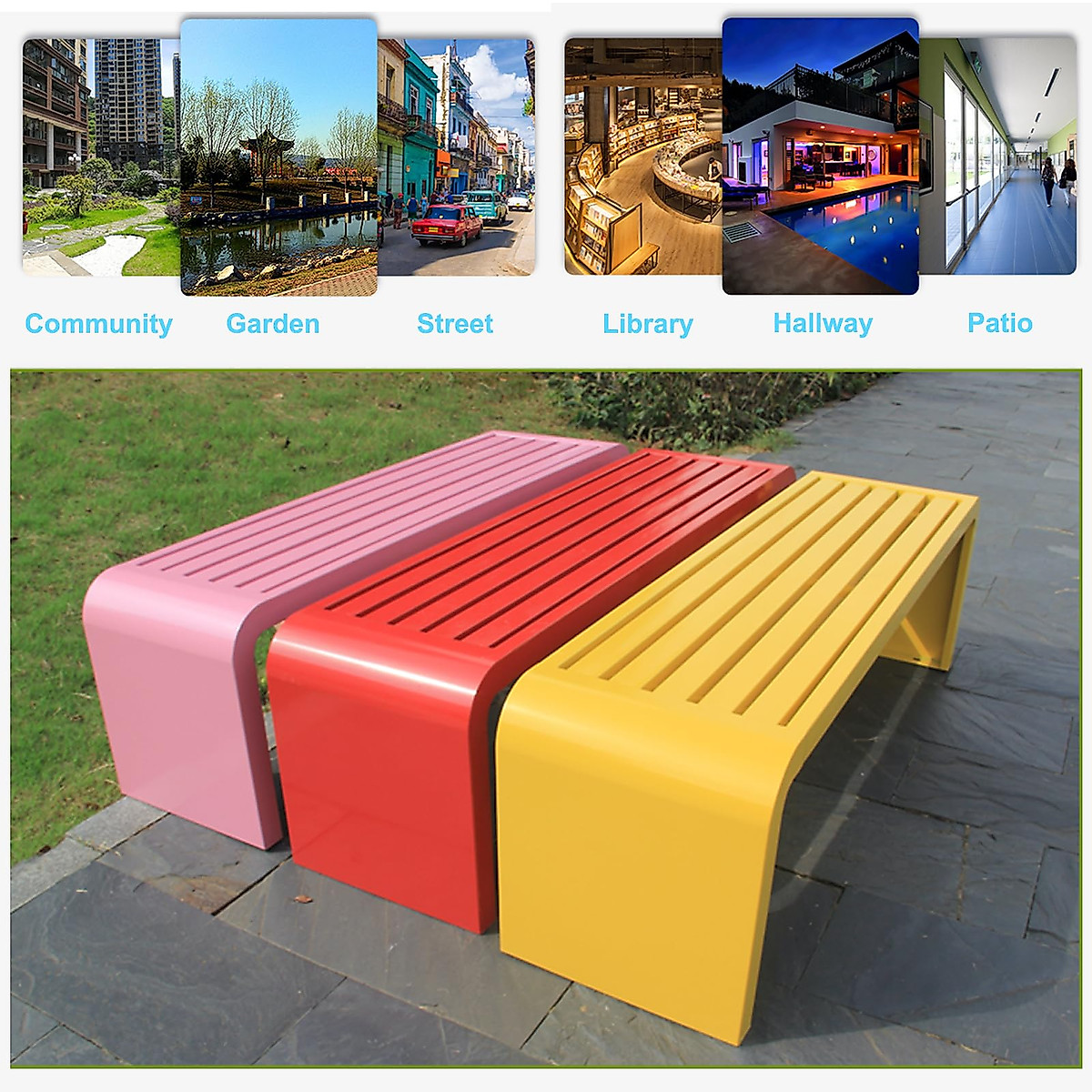 ARMERI Outdoor Garden Bench, Contemporary Armless Metal Park Bench 100/120/150/180cm for Outdoor Beach, Patio, Pool, Lawn, Outdoor Furniture, Park Bench,Black,180x40x45cm