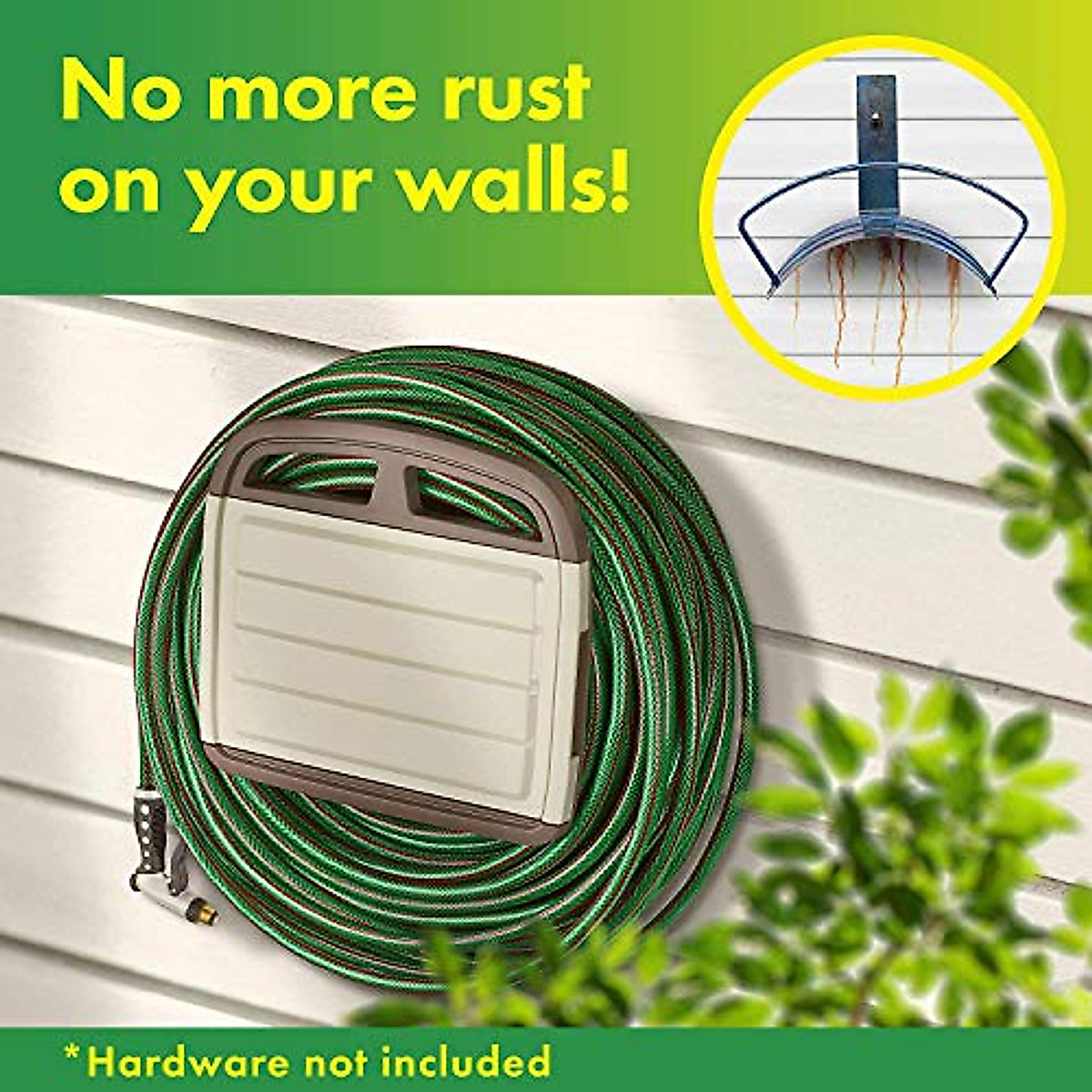 DF OMER Plastic Garden Water Hose Holder with Storage Compartment Fits 150 ft. Hose – 10x7x5 in. Weatherproof Wall Mount Hose Rack Hanger for Outside with 2 Shelves for Garden Equipment