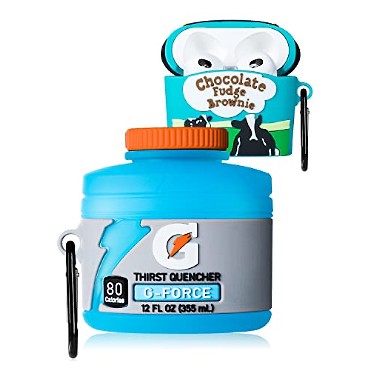 2 Pack Gkv for Airpods 3 Case for Airpod 3 (2021) Cover Unique Funny Fun Cute 3D Food Design Air Pods 3rd Generation Silicone Shell Cases for Girls Teen Boys Kids Ice Cream Cup+Blue Drink