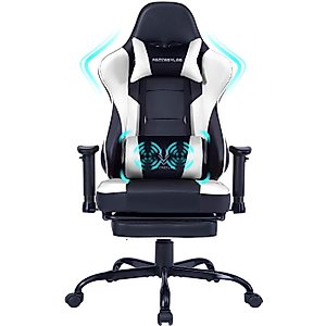 Fantasylab Gaming Chairs for Adults,Computer Chair with Massage Lumbar Support and Retractible Footrest, High Back Ergonomic Computer Chair,Adjustable Armrests and Backrest (Black)