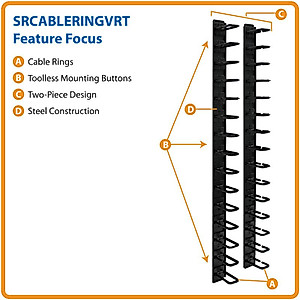 Tripp Lite SRCABLERINGVRT SmartRack 6 Feet Vertical Cable Manager Flexible ring type & toolless mounting