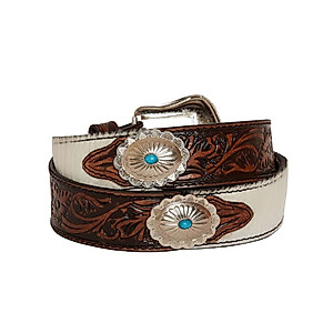 Myra Bag Distinguished Turquoise Hand-Tooled Fur Leather Belt S-4057, Medium