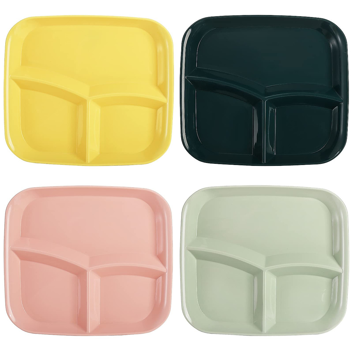 Nicunom 8 Pack Unbreakable Divided Plates, 10 Inch Portion Control Plates, Reusable 3-Compartment Dinner Plate For for Healthy Eating & Bariatric Diet, Microwave And Dishwasher Safe