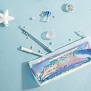 Funny live Blue Ocean Blue Whale with Sequins Drift Pencil Bags Transparent Pencil Case Stationery Pouch Bag TPU Makeup Storage Bags (Style B)