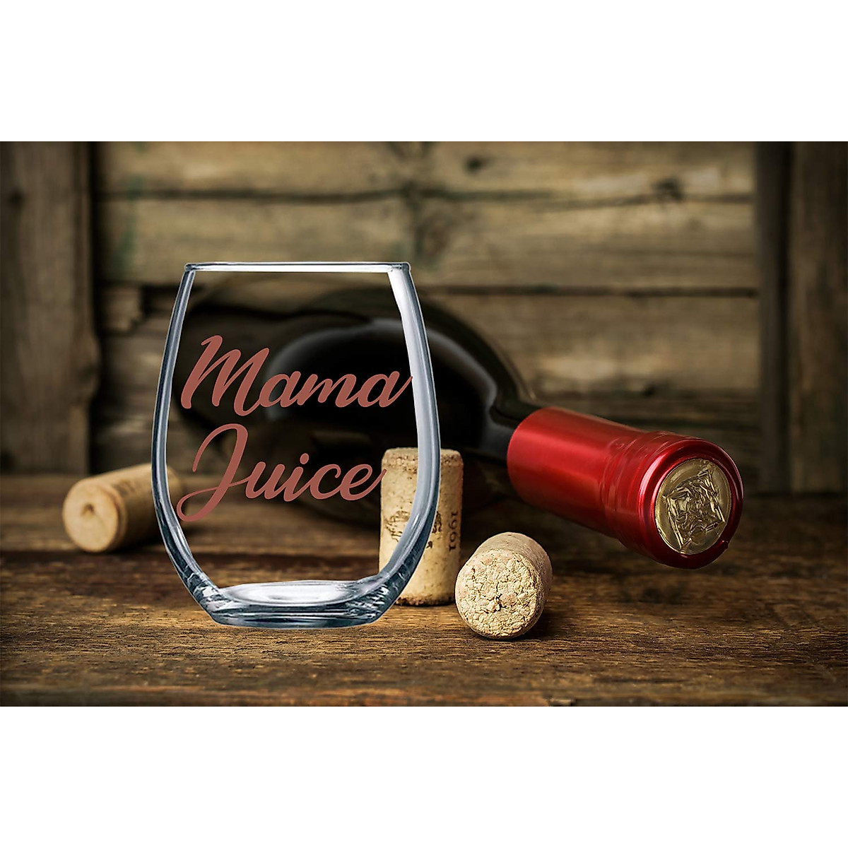 Mama Juice Funny 15oz Stemless Crystal Wine Glass - Fun Wine Glasses with Sayings Gifts for Women