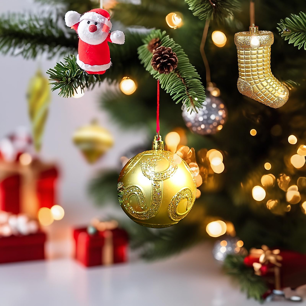 AMS 81ct Christmas Ball Ornaments Holiday Tree Decorations in a Reusable Hand-Help Gift Box for Xmas Tree Decor(Gold)