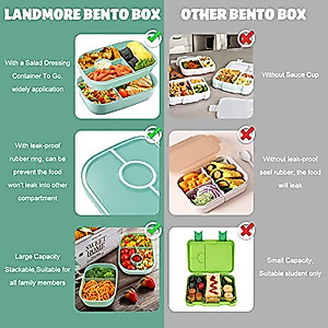 Landmore Bento Box Adult Lunch Box, 3 Stackable Bento Lunch Containers for Adults/Kids, 3 Layers All-in-One Bento Box with Utensil Set, Leak-Proof Bento Box for Dining Out, Work, Picnic, School Green