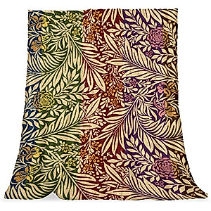 VBFOFBV Bedding Fleece Blanket, Decorative for Bedroom Sofa Floor, Vintage Brown Blue Red Flower Leaf