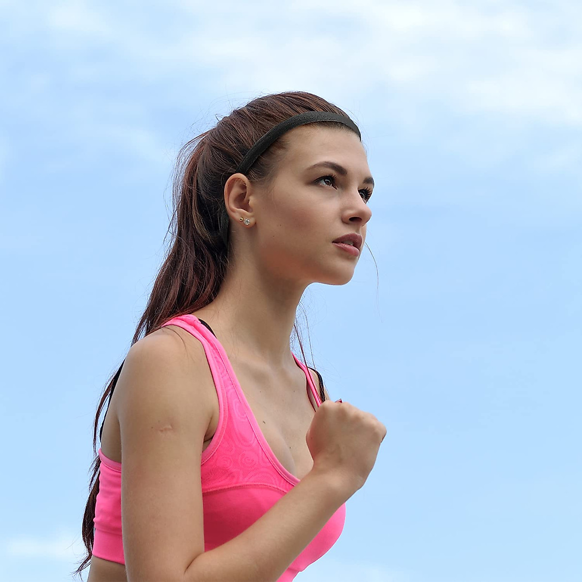 Duufin 20 Pieces Elastic Sport Headbands Non-Slip Workout Headband Black Sweat Headband Thin Elastic Headband for Women, Men and Girls