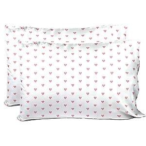 Saturday Park Pink Hearts 2 Pack Reversible Pillowcase - 100% Organic Cotton Double Sided Pillow Cover - GOTS & Oeko-TEX Certified