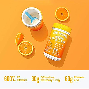 Vital Proteins Morning Get Up and Glow Collagen peptides Powder Supplement, 90mg Caffeine for Energy & Vitamin C & Biotin & Hyaluronic Acid - 9.3oz